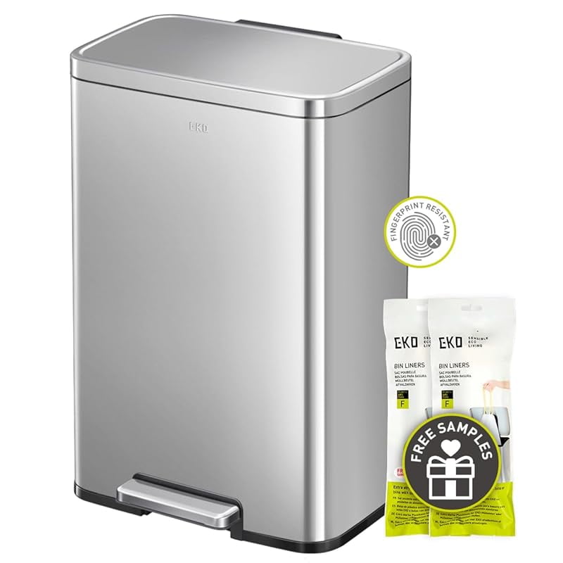 Brushed Stainless 50 Liter/13.2 Gallon Step Trash Can with Inner Liner ...