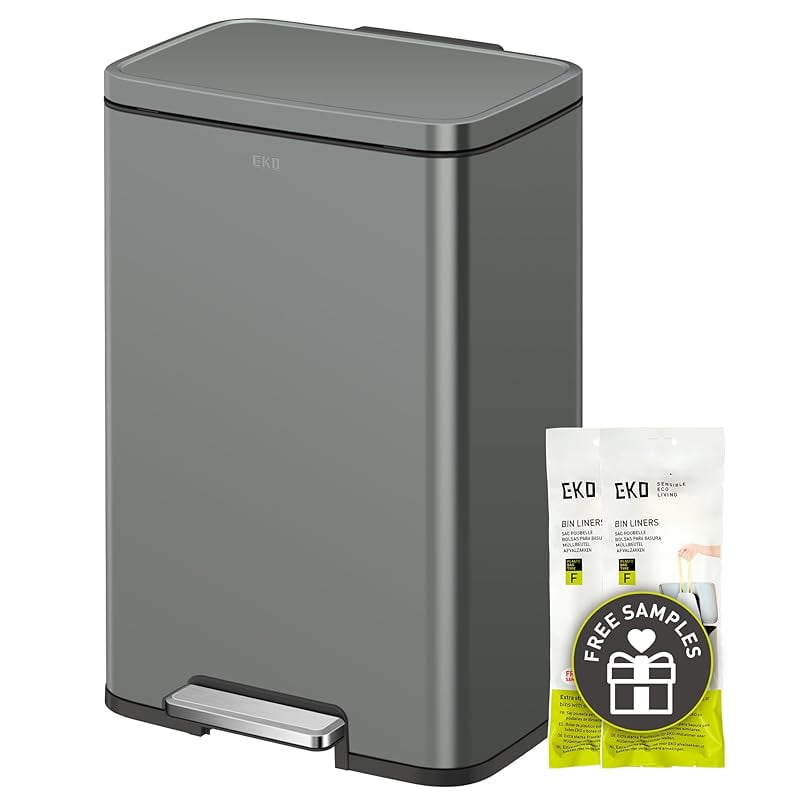 Brushed Stainless 50 Liter/13.2 Gallon Step Trash Can with Inner Liner ...