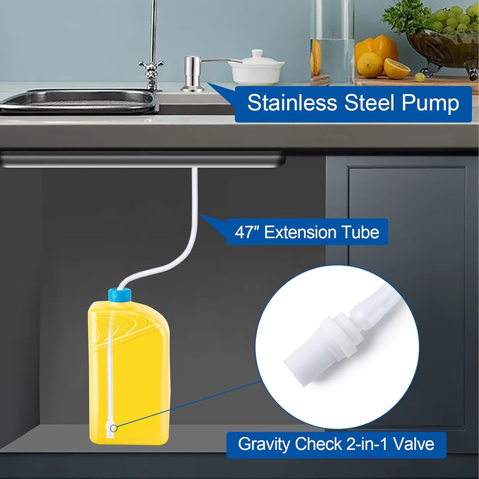 Brushed Stainless Steel Countertop Soap Dispenser with Pump, Kitchen ...