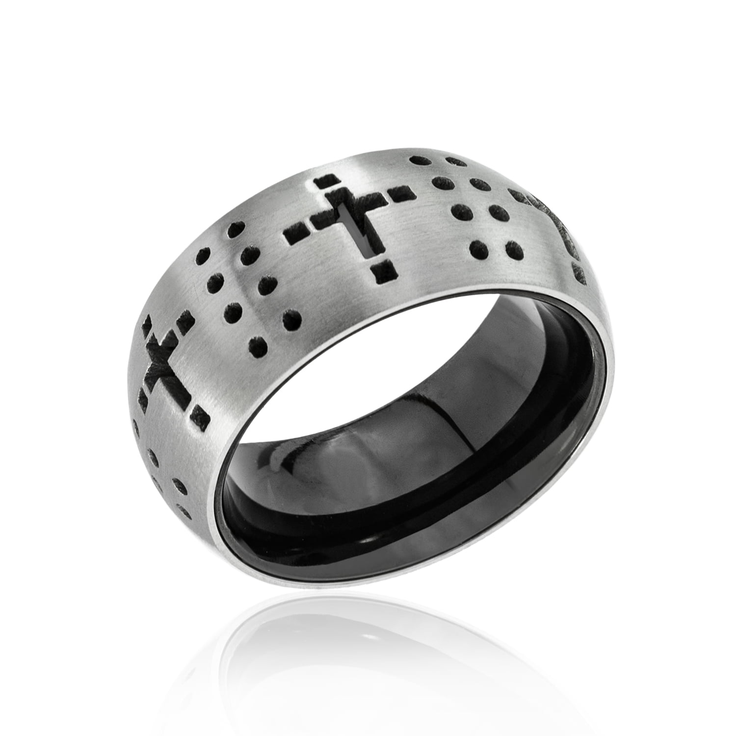 Brushed Stainless Steel Cross Cutout Band Ring - Christian Faith ...