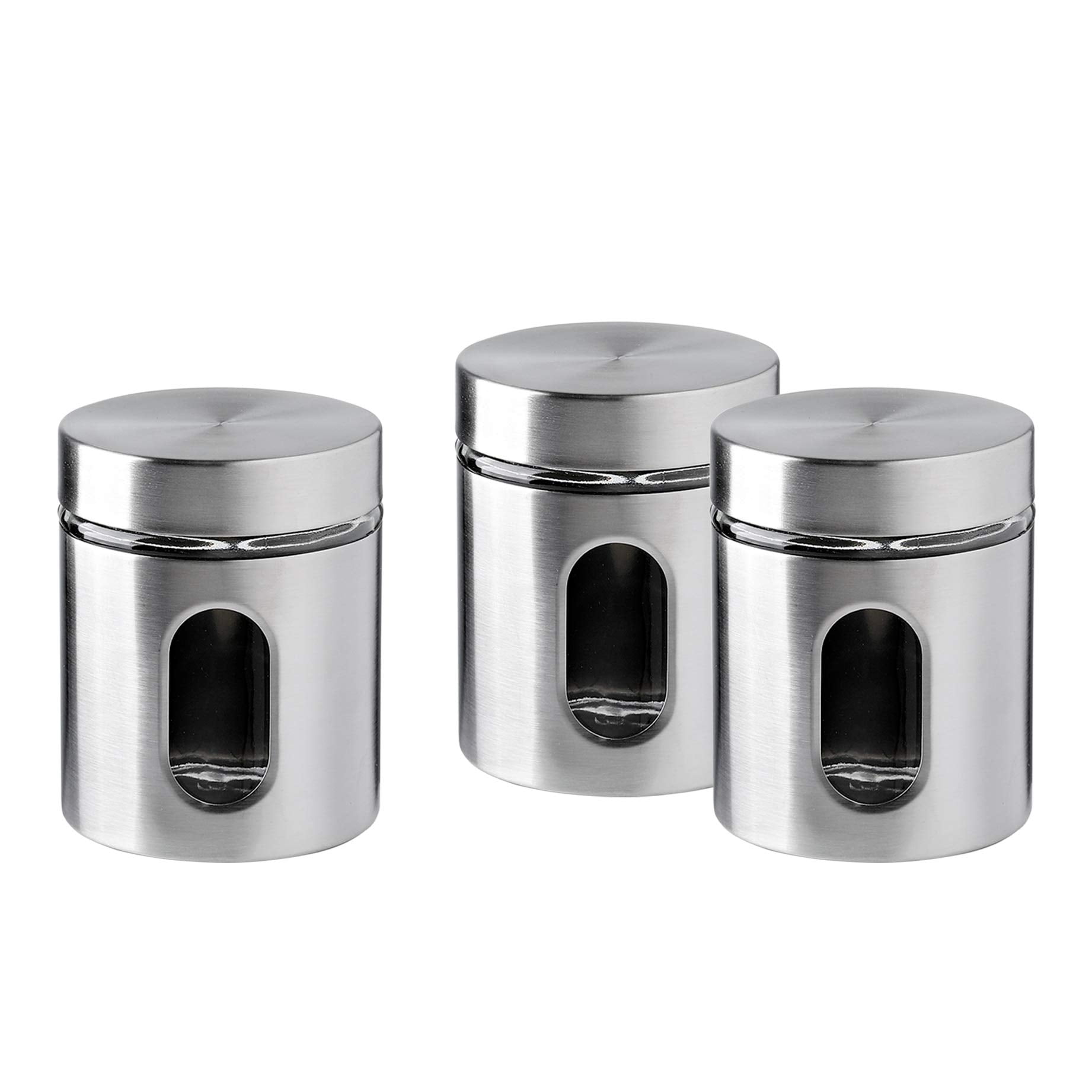 "Whole Housewares Canister Set, 5""H & 21OZ, Stainless Steel & Glass ...