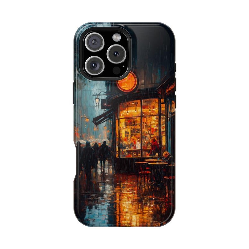 Brushed Style Painting of a Bustling Coffee Shop Case for iPhone 11,12 ...