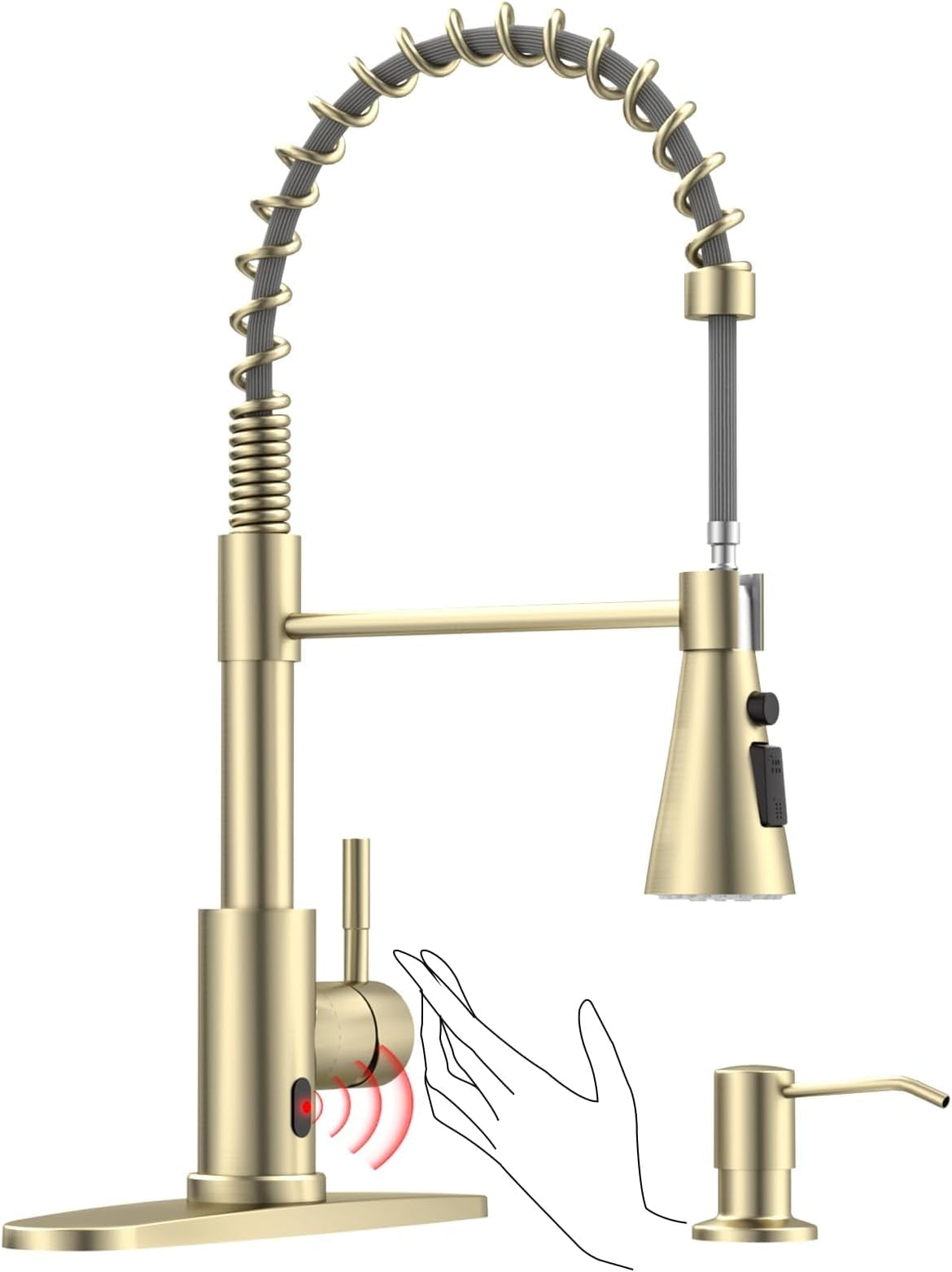 Brushed Touchless Kitchen Sink Faucets with Soap Dispenser, Pull Down ...