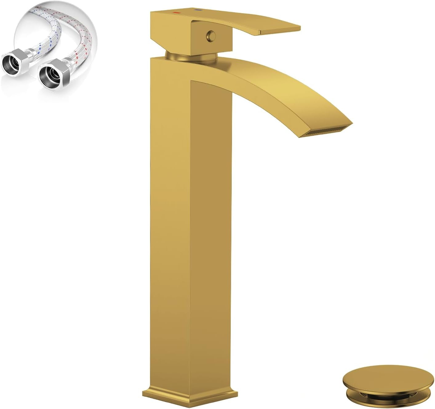 Brushed Vessel Sink Faucet, Waterfall Bathroom Faucets, Tall Spout ...