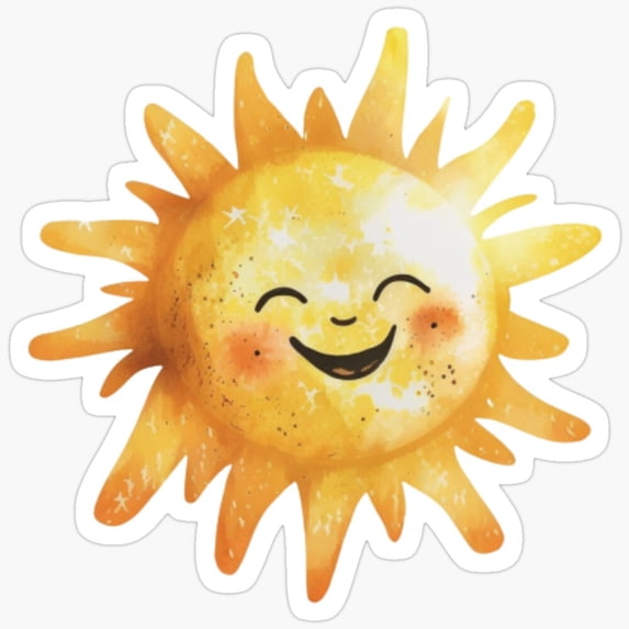 Brushed Watercolor Painted Sun Sticker Phone Decal Water Bottle ...