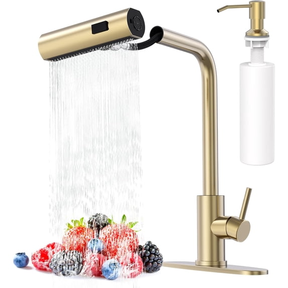 Brushed Waterfall Kitchen Faucets with Pull Down Sprayer & Soap ...