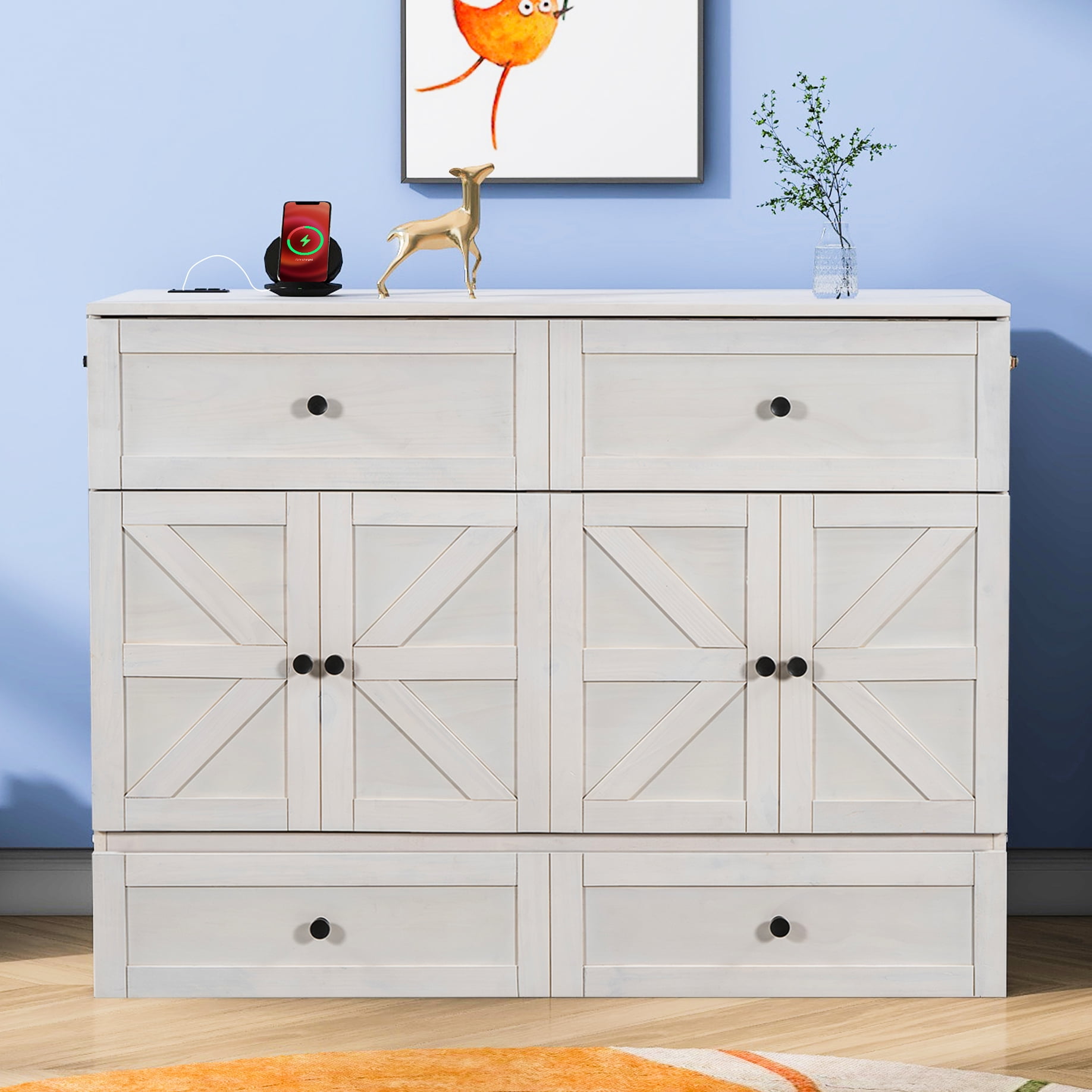 Brushed White Full Size Bed With Ample Drawers & Outlets. Make Most Of ...