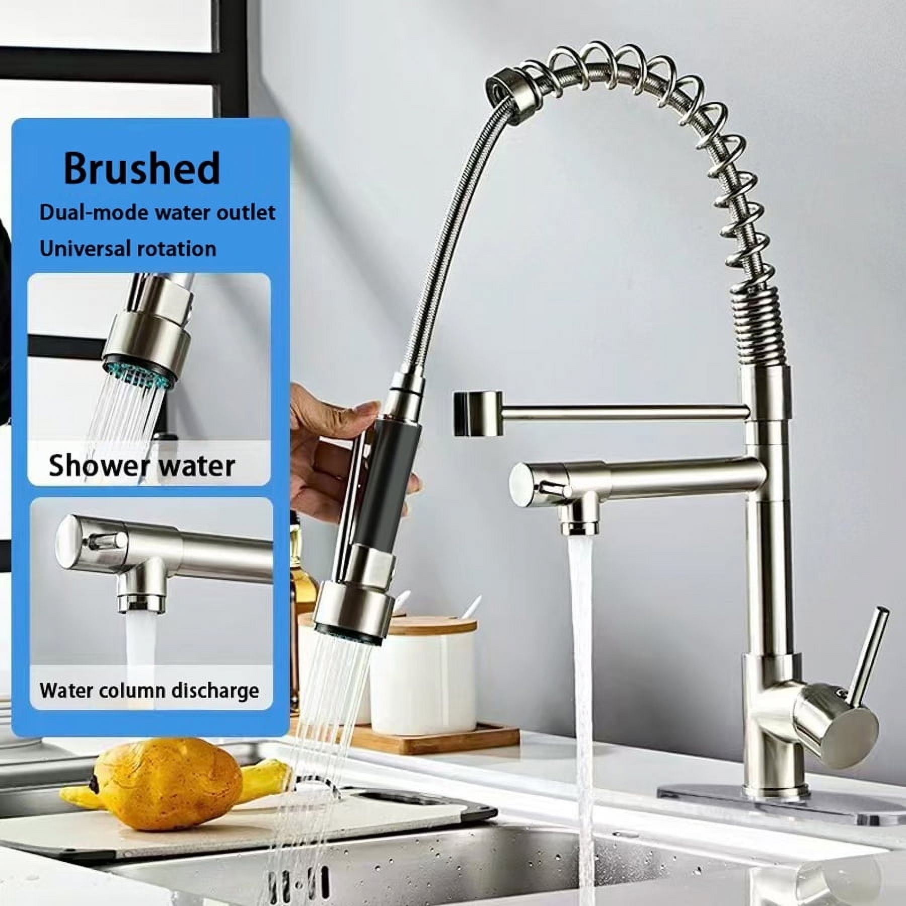 Brushed color multifunctional kitchen faucet with plate, telescopic ...
