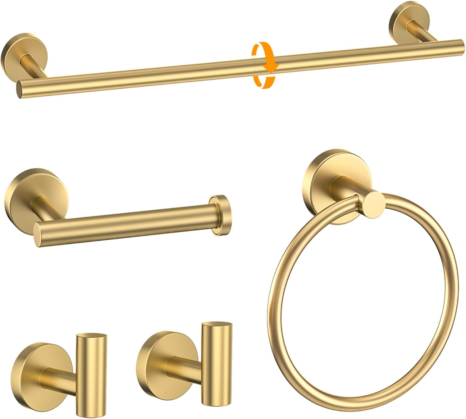 Brushed gold towel rod set 5-piece set round bathroom hardware set ...