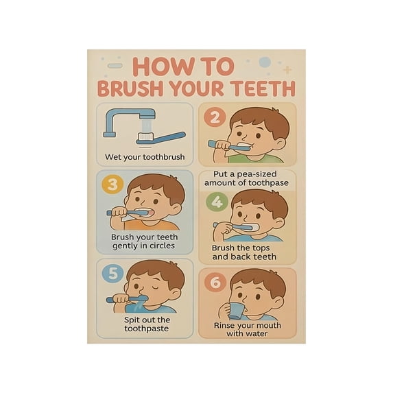 Brushing Teeth Poster for Kids Step by Step Visual Guide Bathroom Wall ...