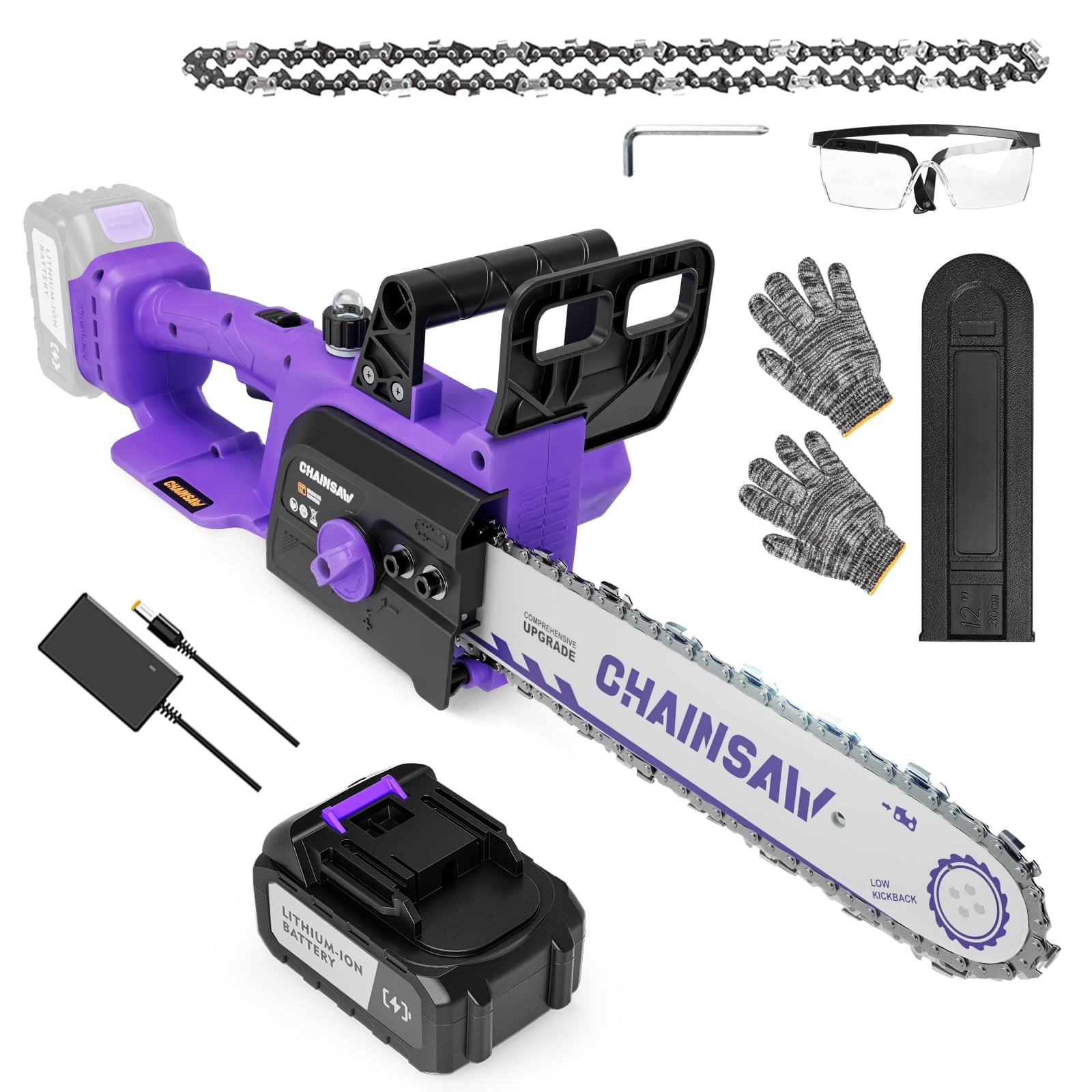 Brushless 12-Inch Cordless Electric Chainsaw, 4.0Ah Battery Powered ...