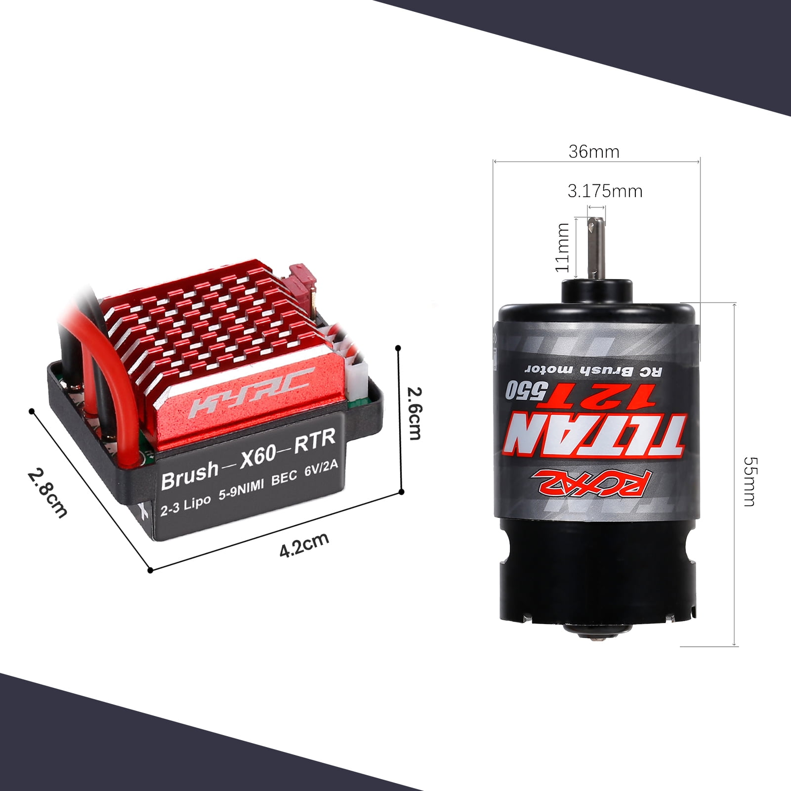 Brushless 550 12T Brushed Motor With 60A/360A ESC Brushed Electric Speed Controller 6V/2A For ...