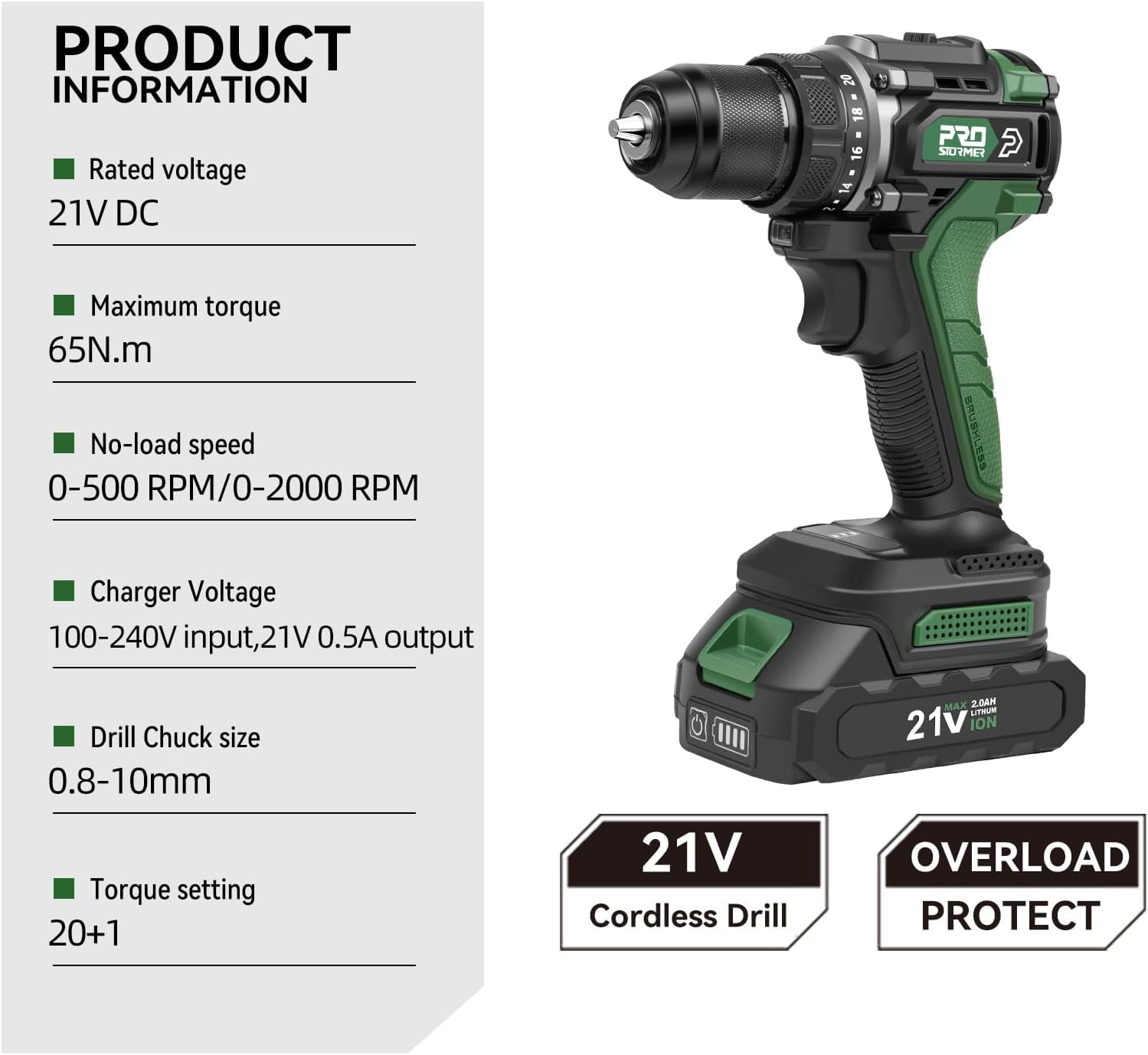 Brushless Cordless Drill Set, 575 in.lbs Power Drill Driver, 3/8 ...