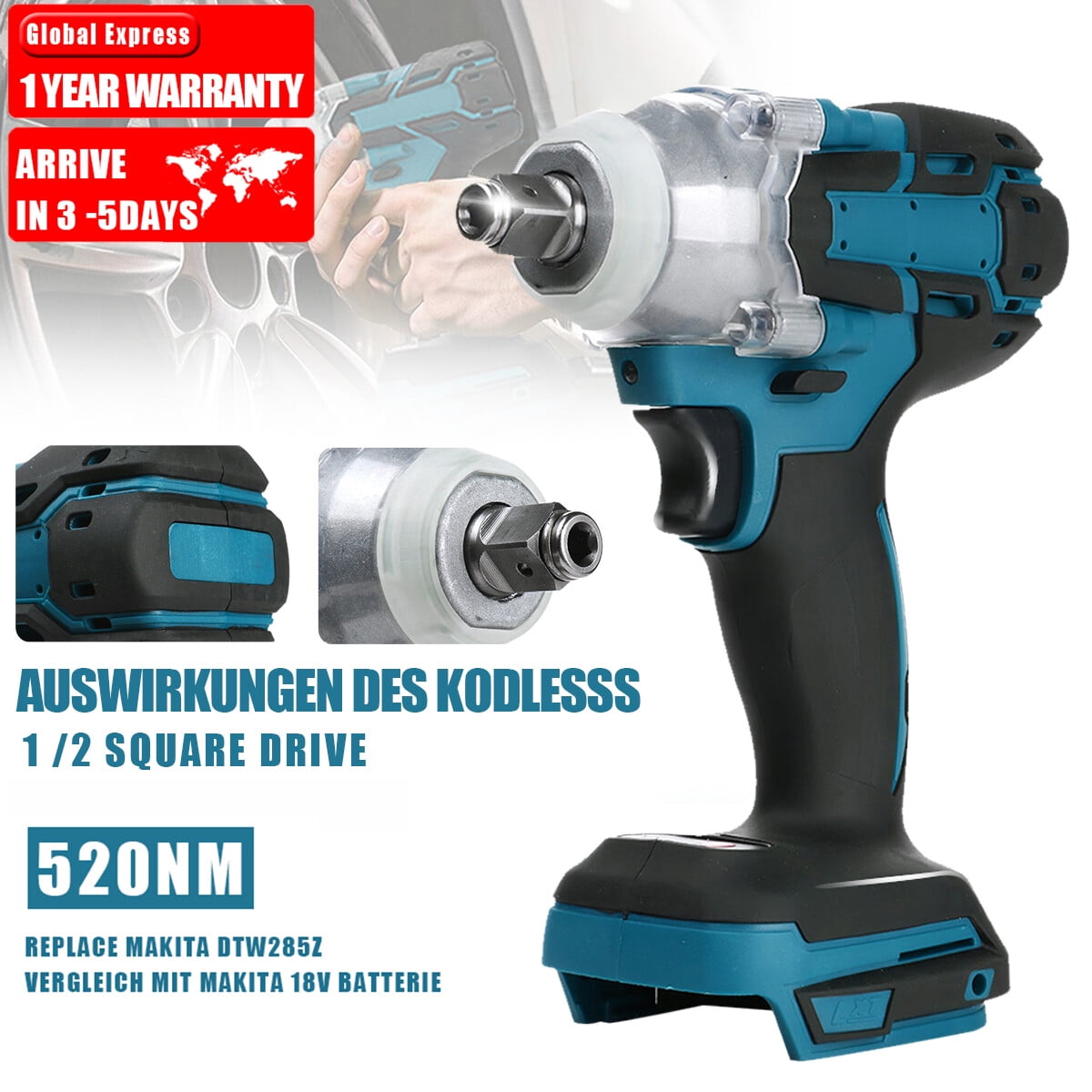 Brushless Cordless Impact Wrench Body Adapted to Makita Battery DTW ...