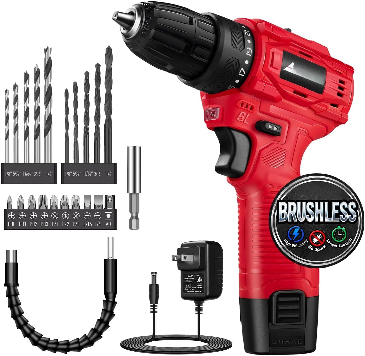 Brushless Drill Set, 2-Speed Control, 3/8-Inch Keyless Chuck & 25+1 ...