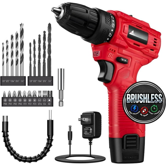 Brushless Drill Set, 2-Speed Control, 3/8-Inch Keyless Chuck & 25+1 ...