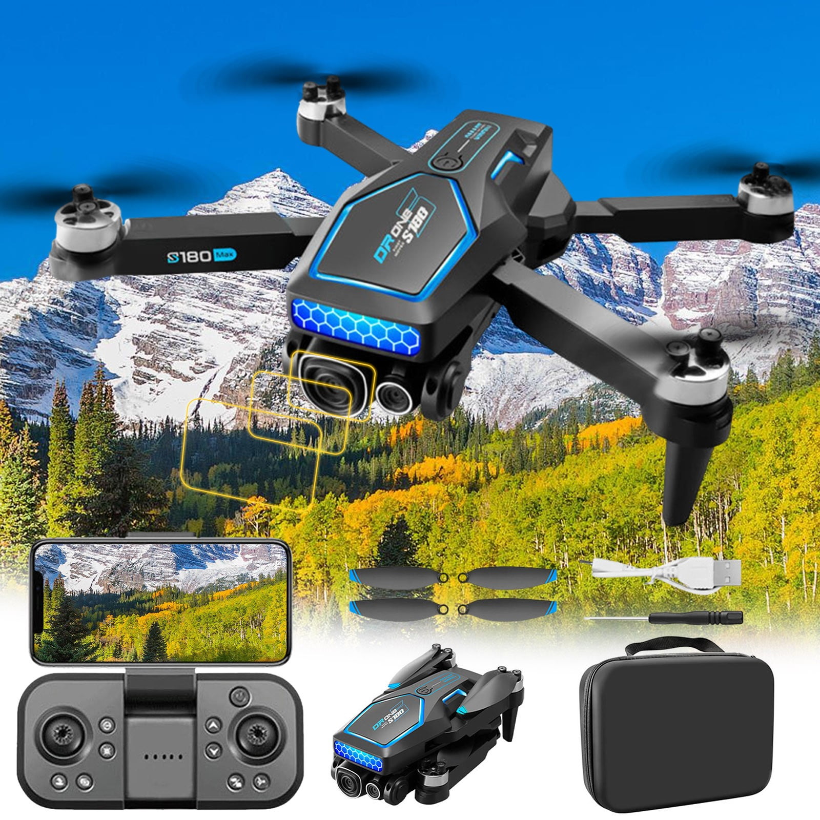 Brushless Drone w/ Triple Cameras & 4-Way Obstacle Avoidance - WiFi FPV ...