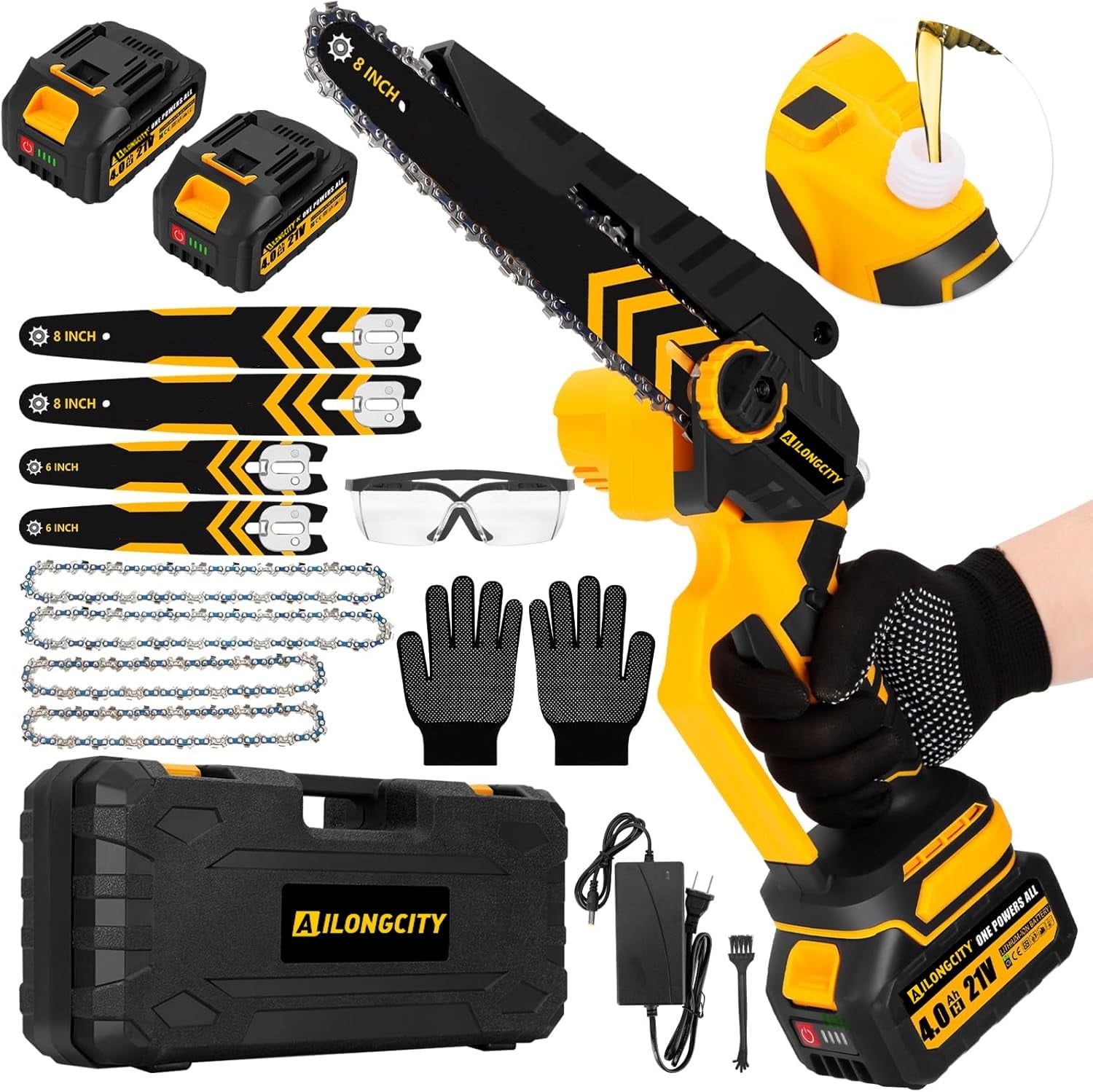 Brushless Mini Chainsaw, 8" & 6" Hand Held Cordless Chain Saw with 2 x ...