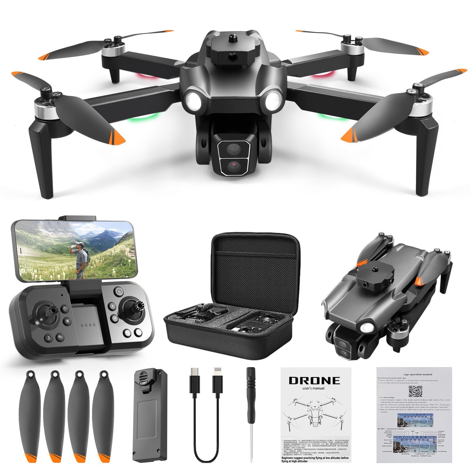 Brushless Motor Drones With 1080P Cameras Wind Resistance Headless Mode ...