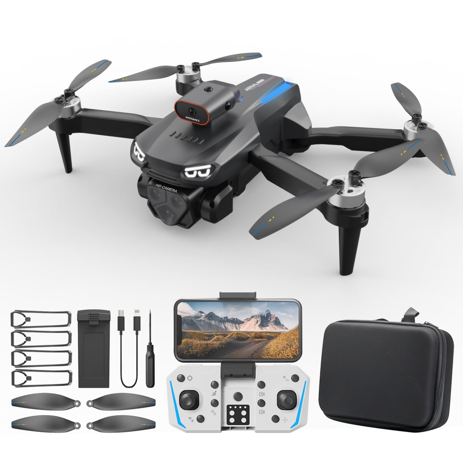 Black Brushless Motor Drones With 2 Cameras Wind Resistance Headless ...