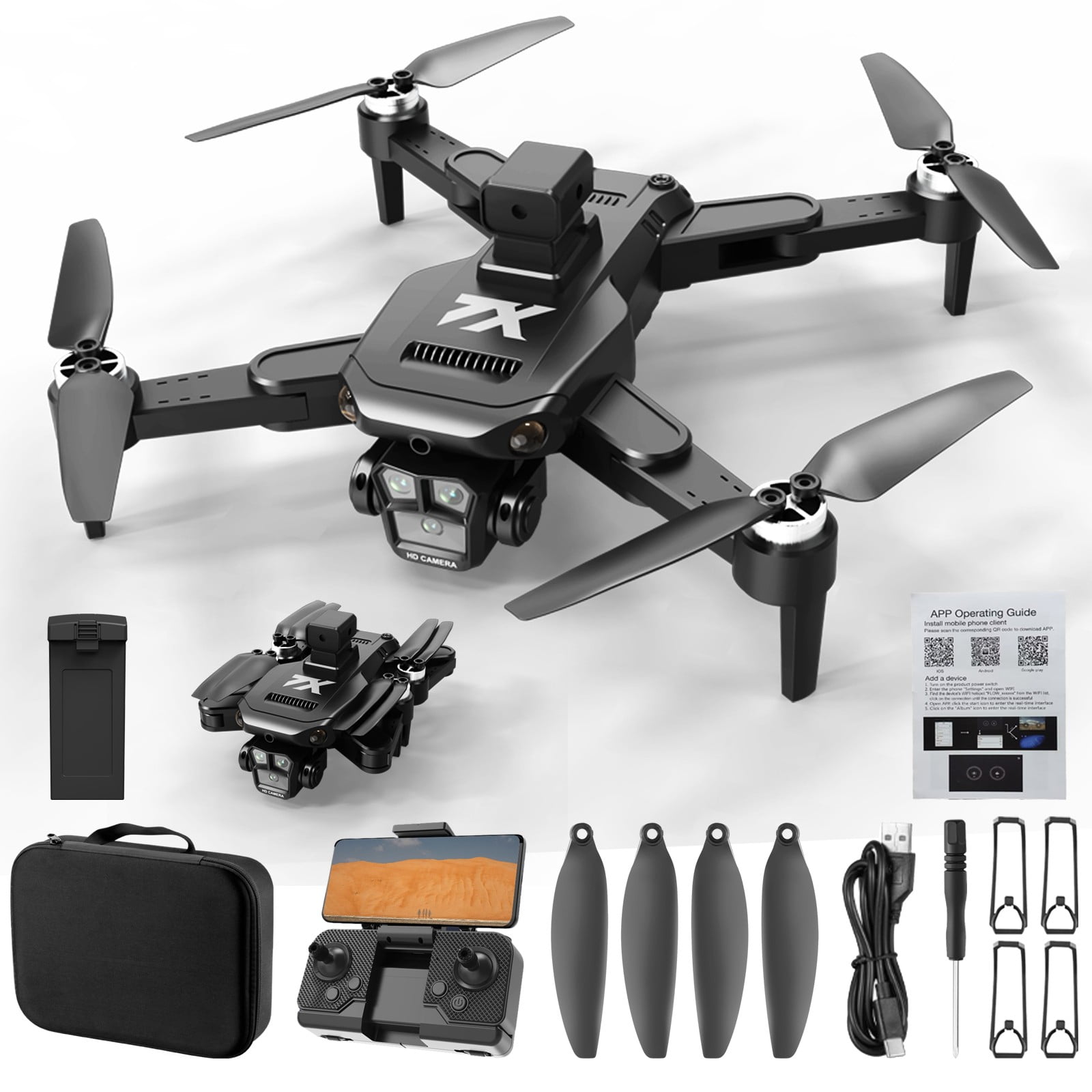 Brushless Two Camera 1080p Big Drone HD Aerial Photography Quadcopter Intelligent Obstacle Avoidance Brushless Motor Remote Control Airplane Leodye
