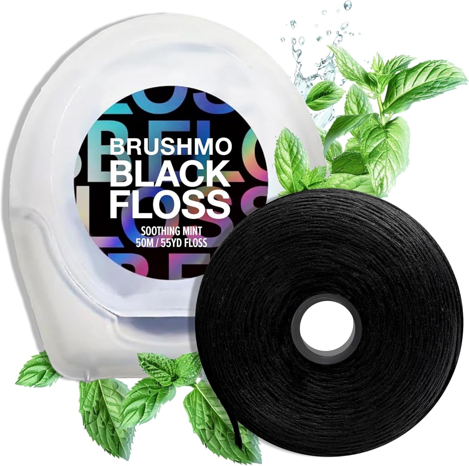 Brushmo, Dental Floss, Black Expanding Woven, 55yd, Soothing Mint ...