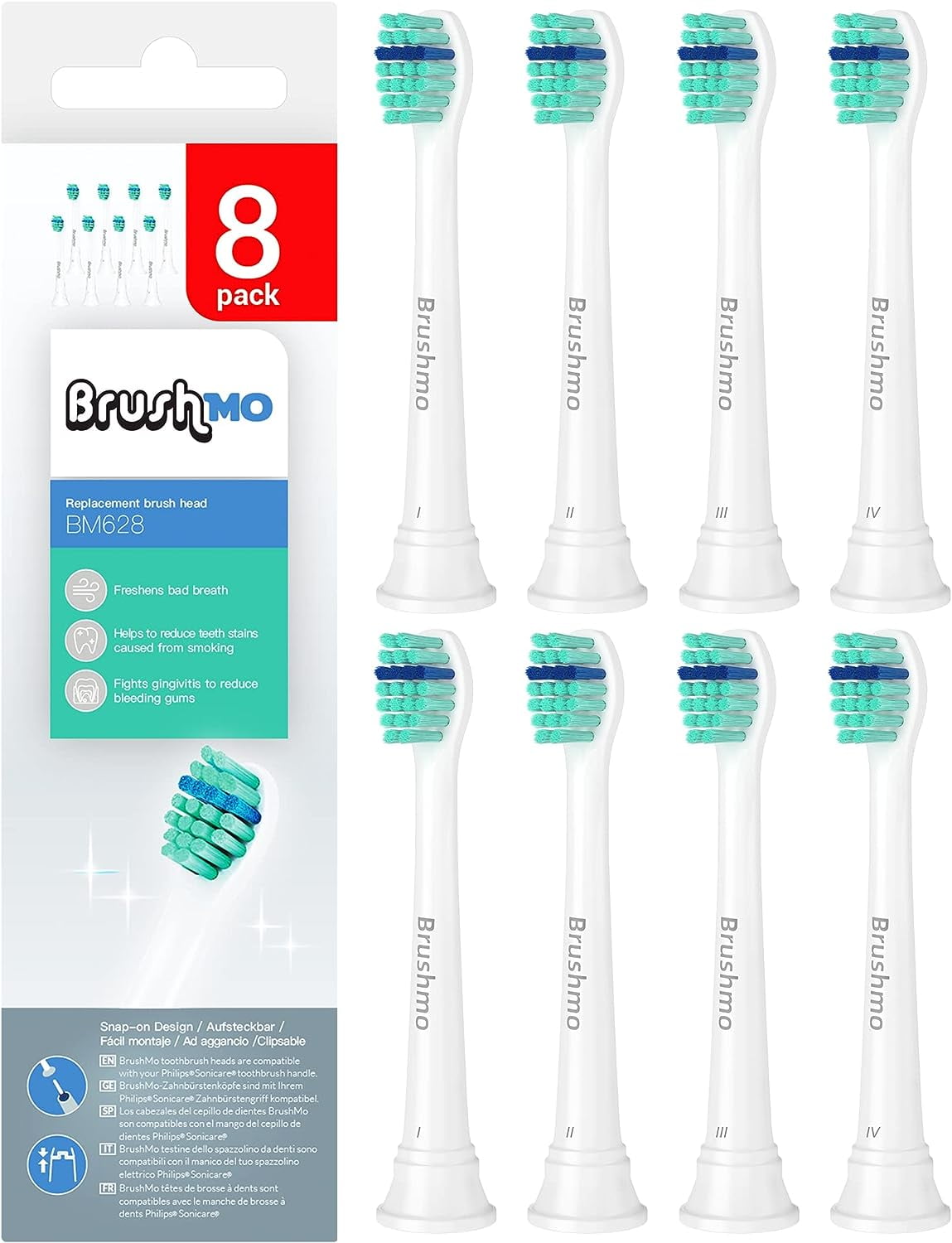 Brushmo Compact Toothbrush Heads, Philips Sonicare Compatible, 8 Pack ...