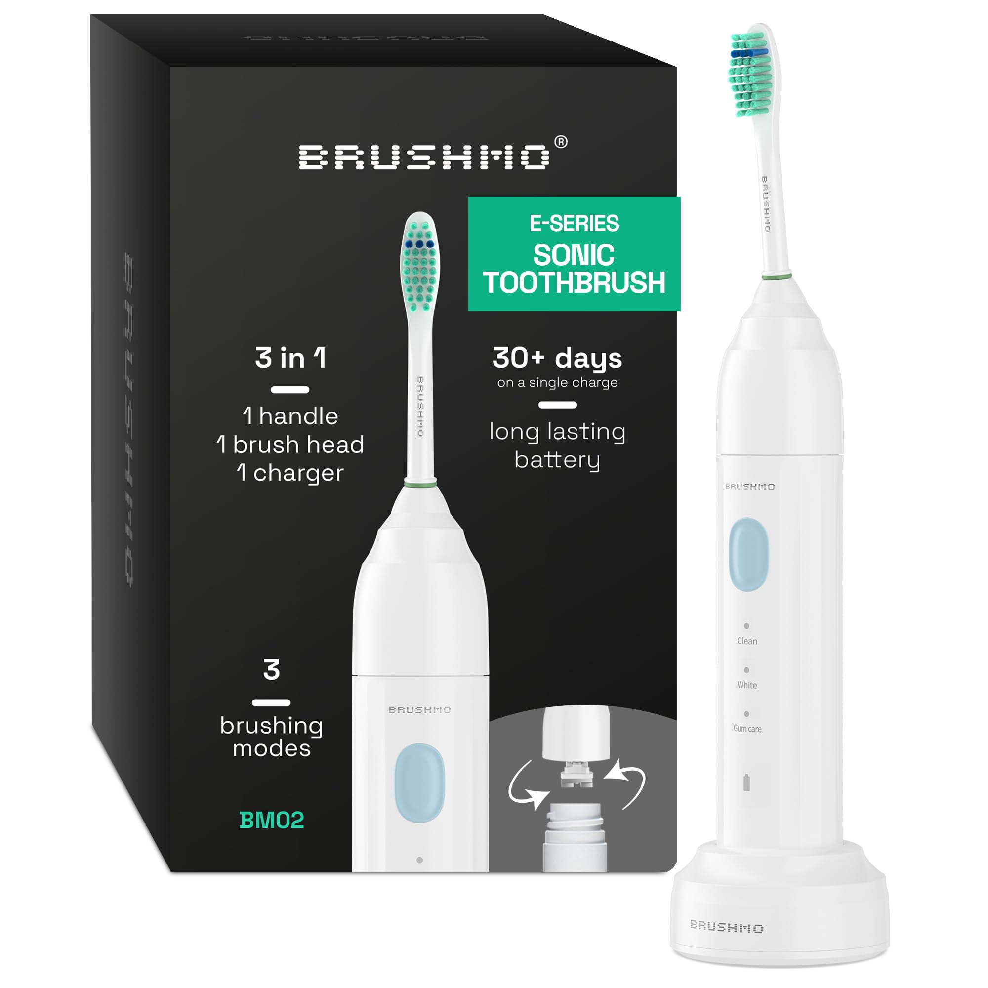 Brushmo e-Series Electric Sonic Toothbrush - Rechargeable Screw-On ...