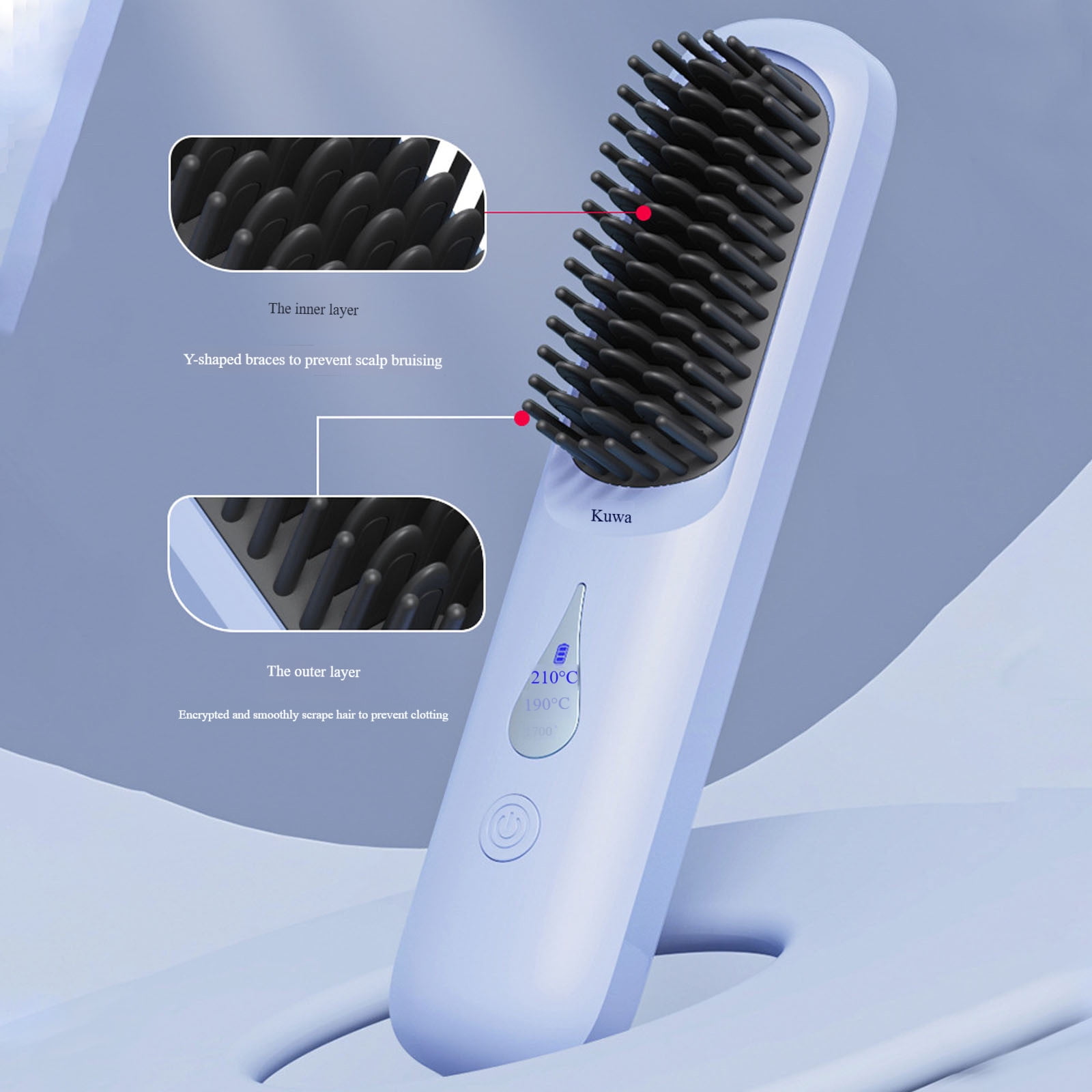 Brusho Hair Pro Cordless Straightener Brush Styling Tool for Smooth ...