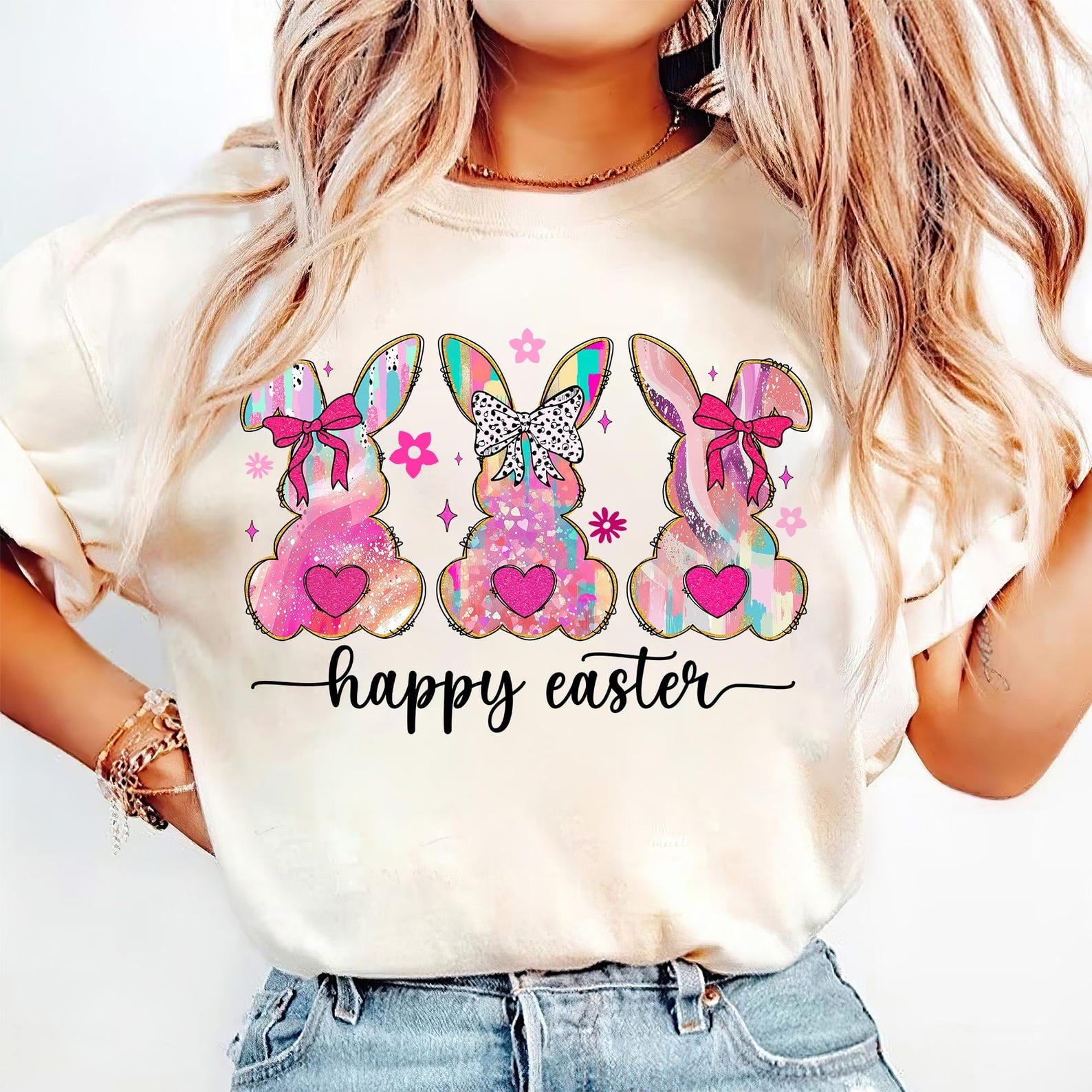 Brushstroke Easter Bunny Shirt, Preppy Easter Bunny Tee, Easter Glitter ...