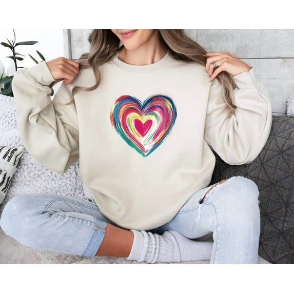 Brushstroke Heart Sweatshirt, Colorful Heart Sweatshirt, Women Love ...