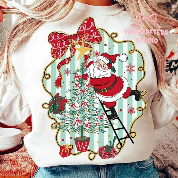 Brushstroke Oil Santa With Christmas Sweatshirt, Christmas Santa Shirt ...