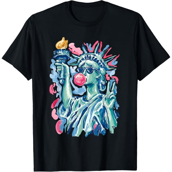 Brushstroke Statue of Liberty Blowing Bubble Gum 4th of July T-Shirt ...