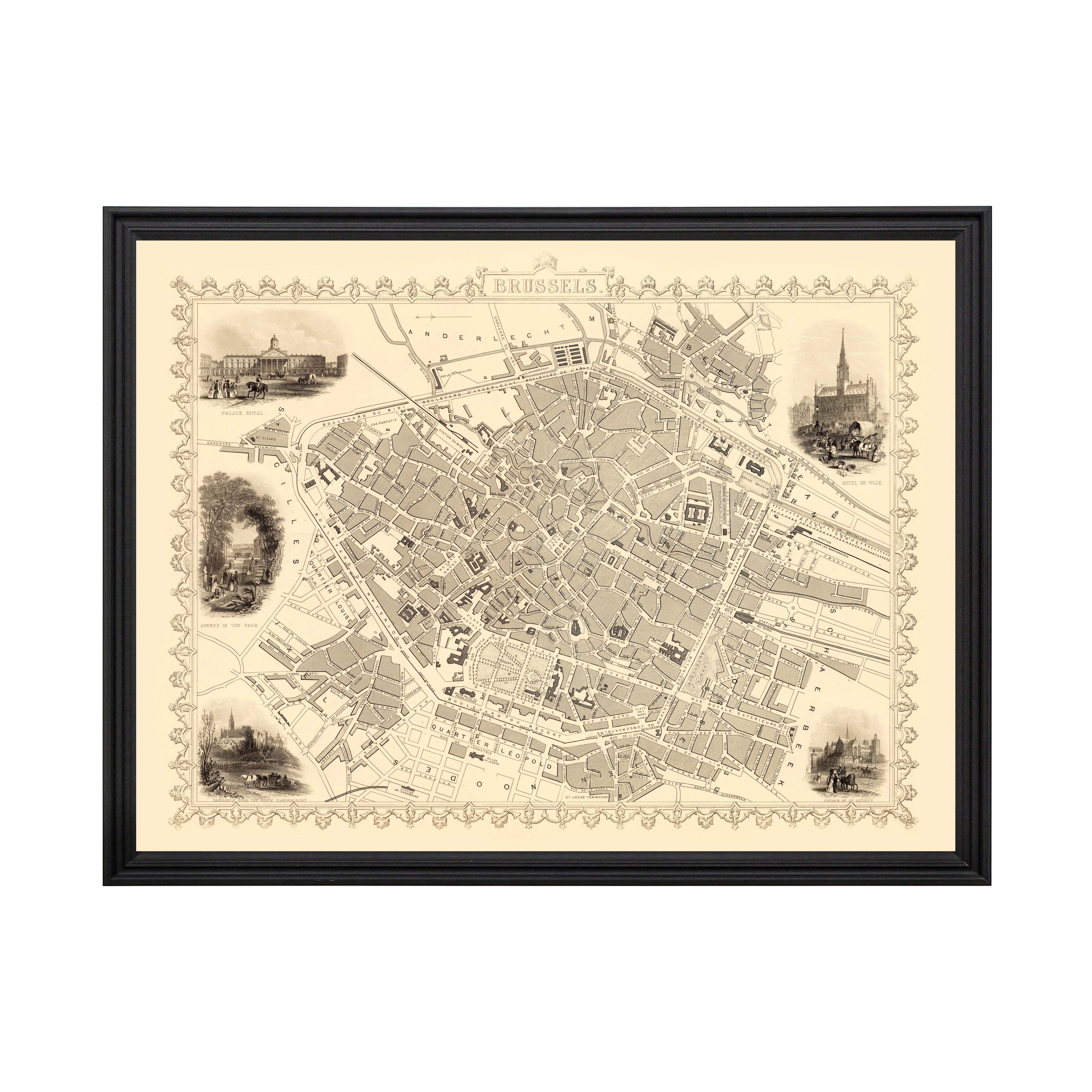 Brussels Art, 1851 Vintage Map of Brussels Belgium History Wall Decor ...
