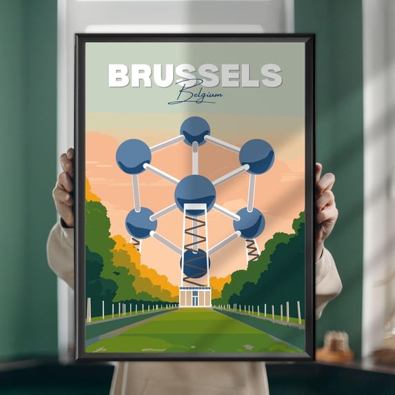 Brussels Atomium Travel Poster Belgium Landmark Art Print Modern ...