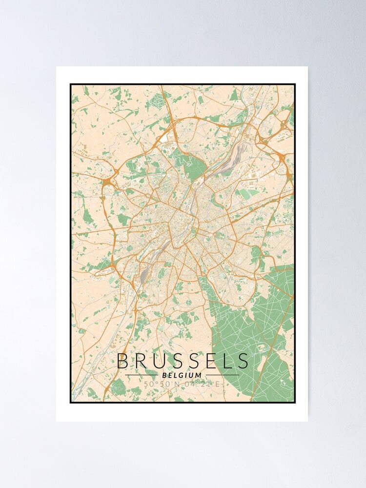 Brussels - City Print Map in Color Poster - Walmart.com