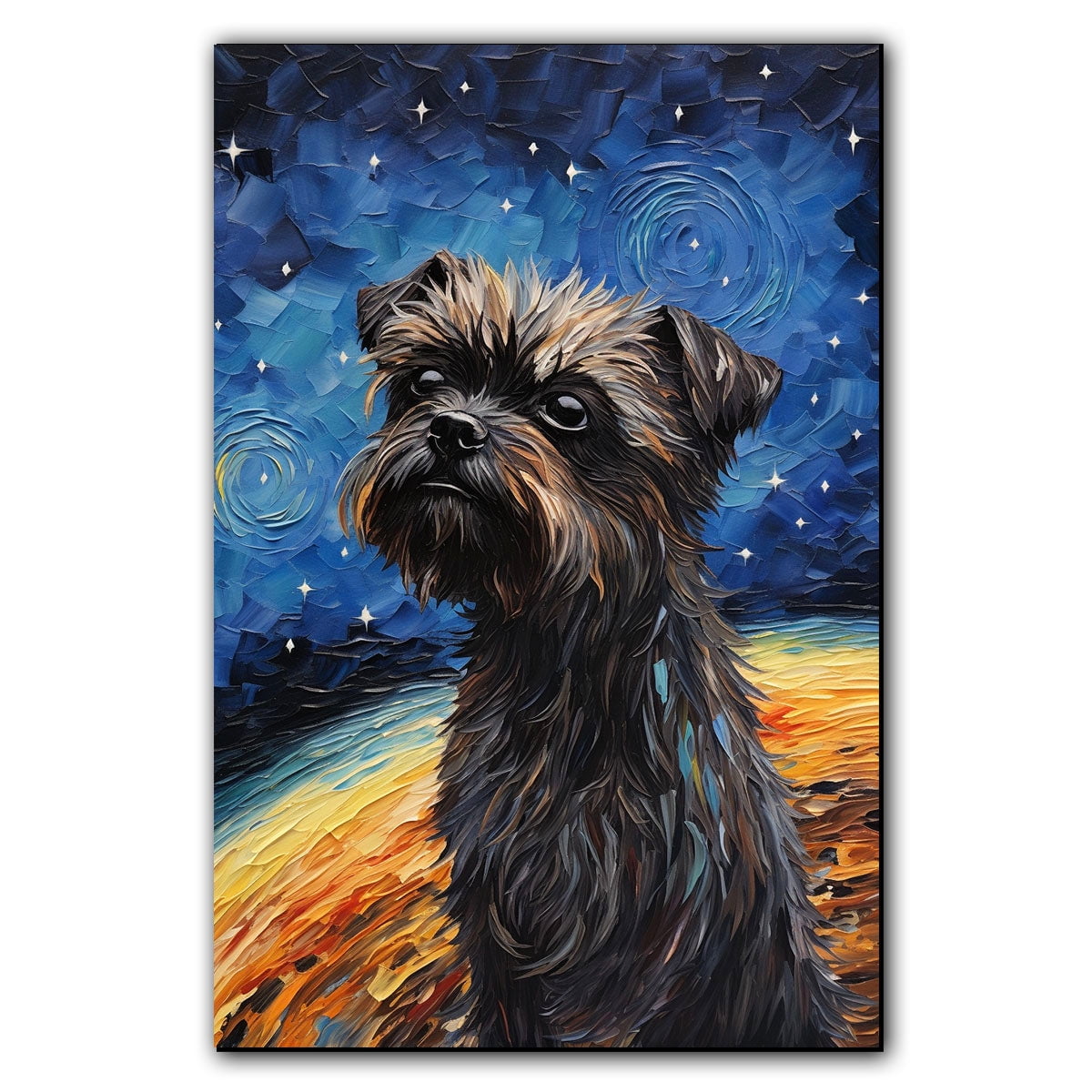 Brussels Griffon Art Starry Night Canvas Print of Van Gogh Oil ...