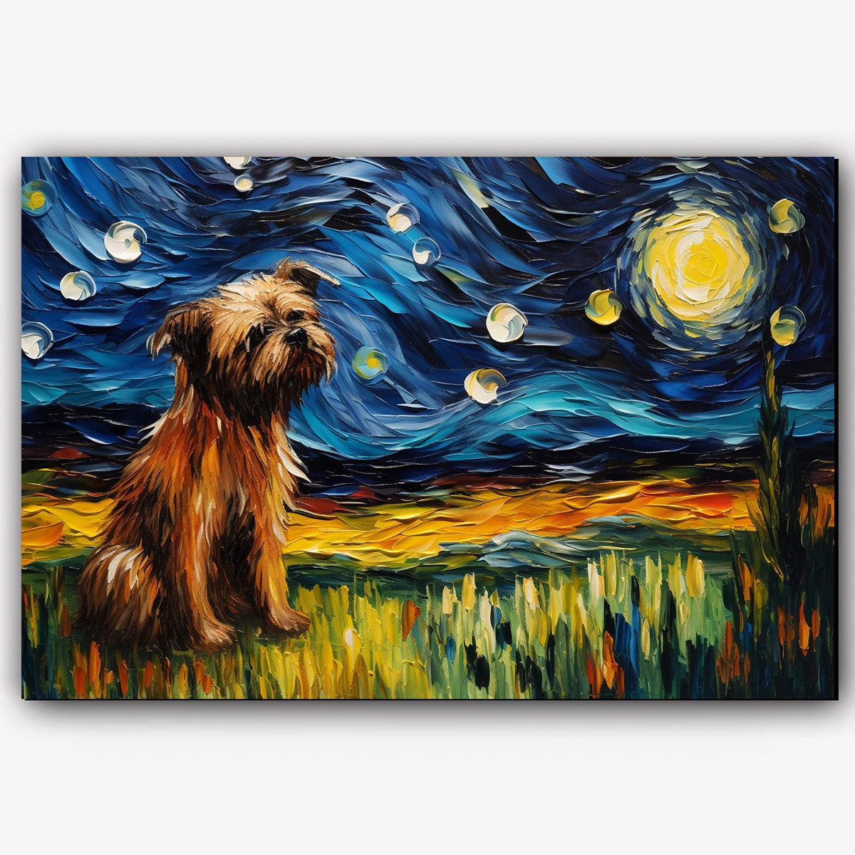 Brussels Griffon Canvas Wall Art with Starry Night Van Gogh Painting ...