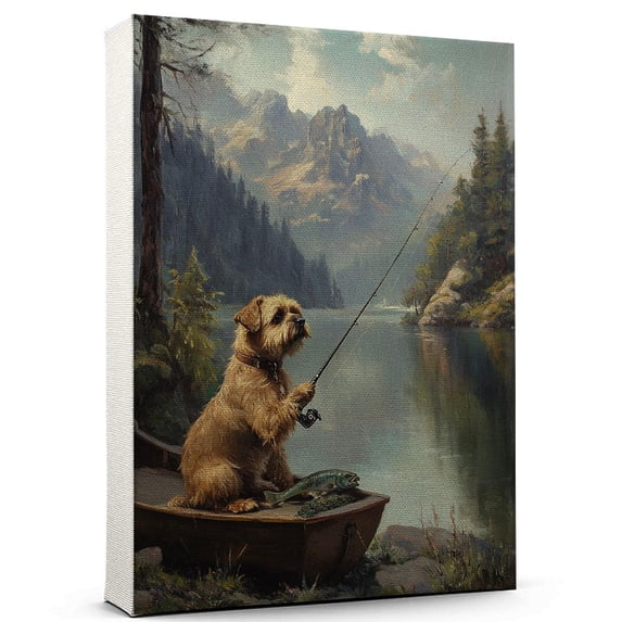 Brussels Griffon Cute Dog Fishing Stretched Canvas Size 8x12 – Retro ...