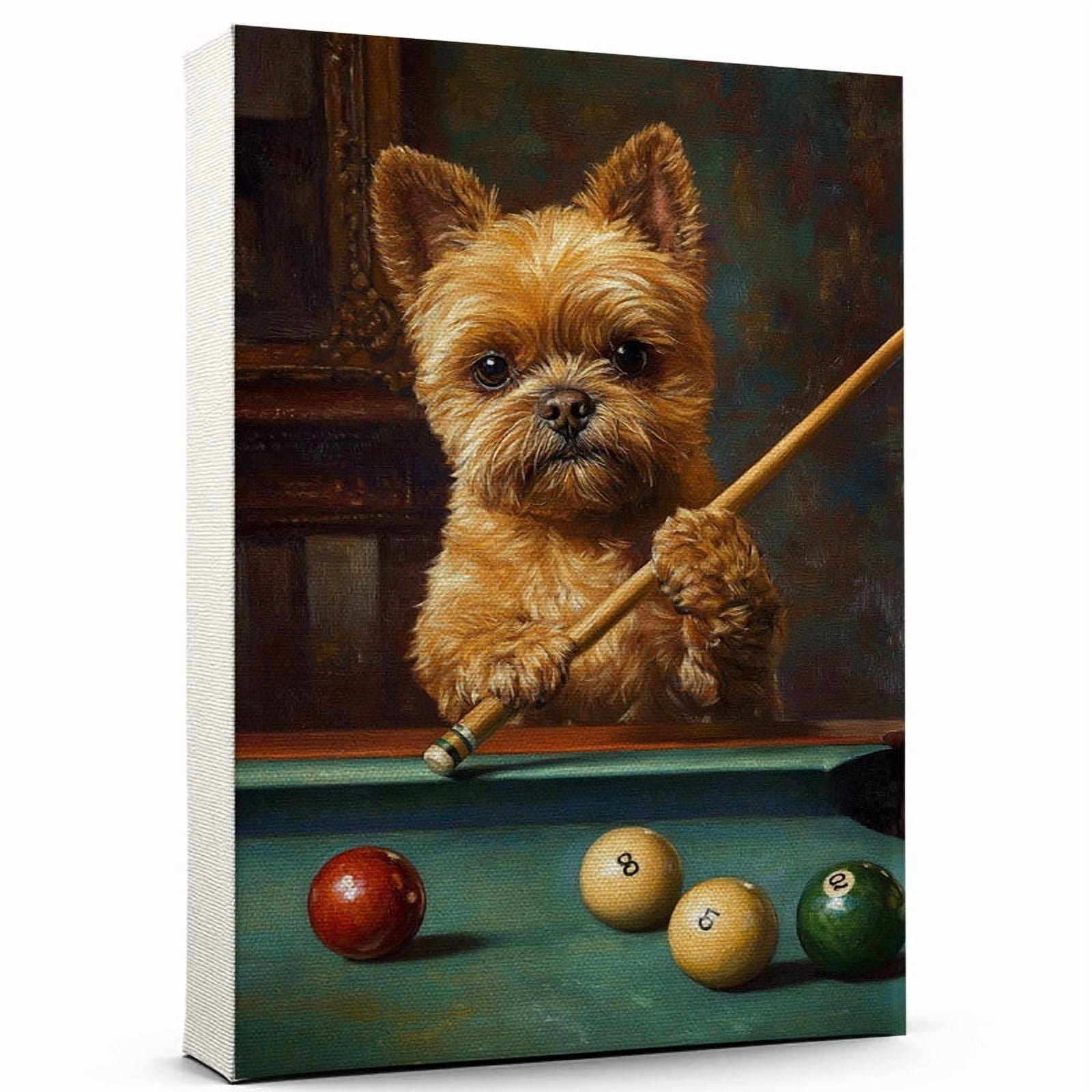 Brussels Griffon Dog Playing Billiards Stretched Canvas Size 8x12 ...