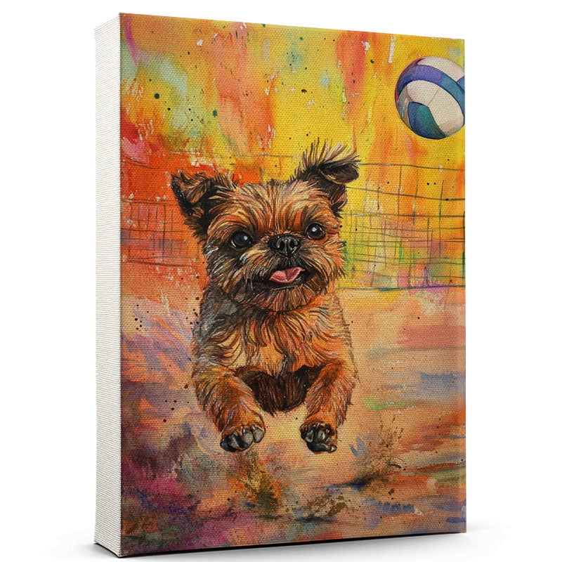 Brussels Griffon Dog Playing Volleyball Wall Stretched Canvas Size 8x12 ...