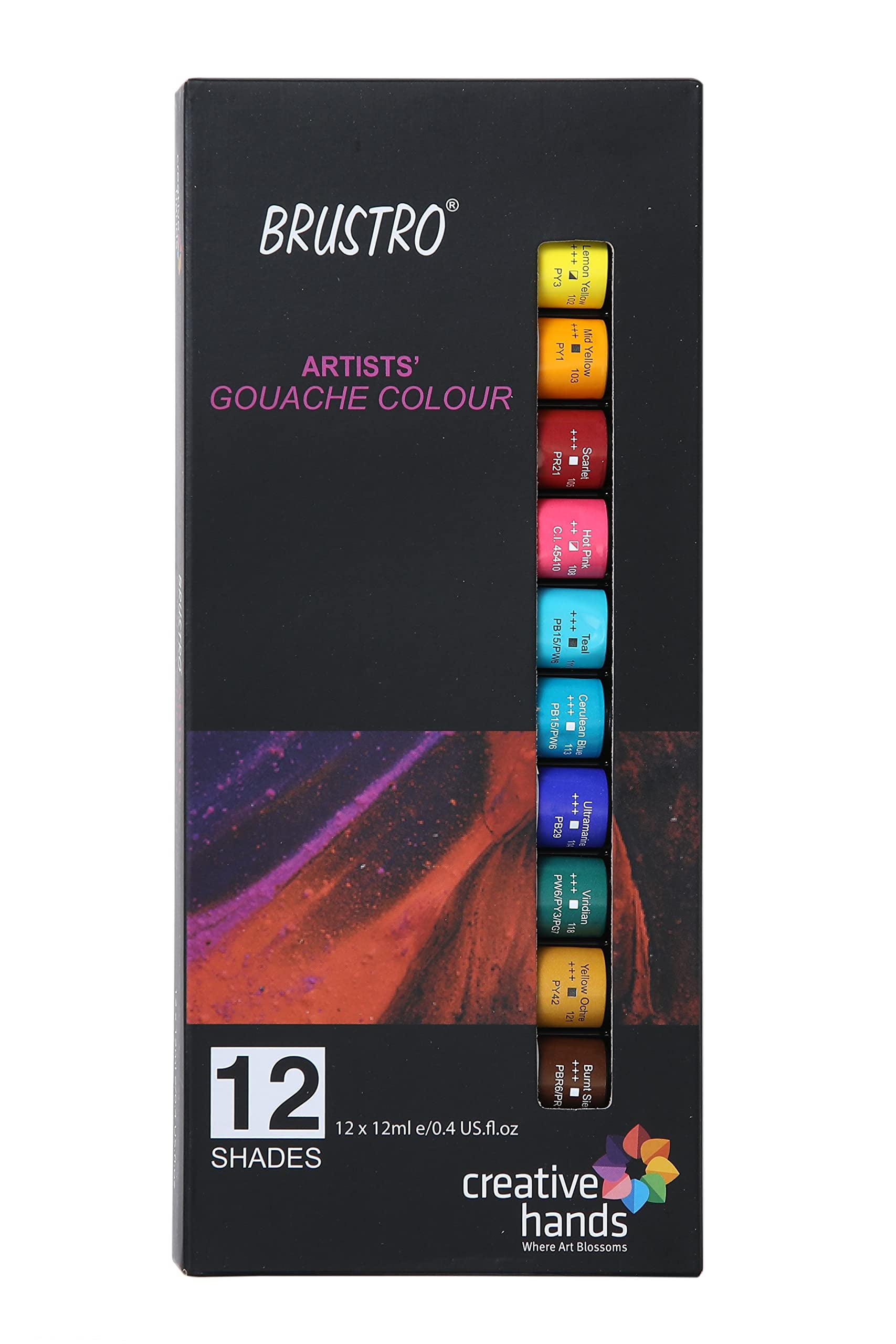Brustro Artists Gouache Colour Set Of 12 Colours X 12Ml Tubes ...