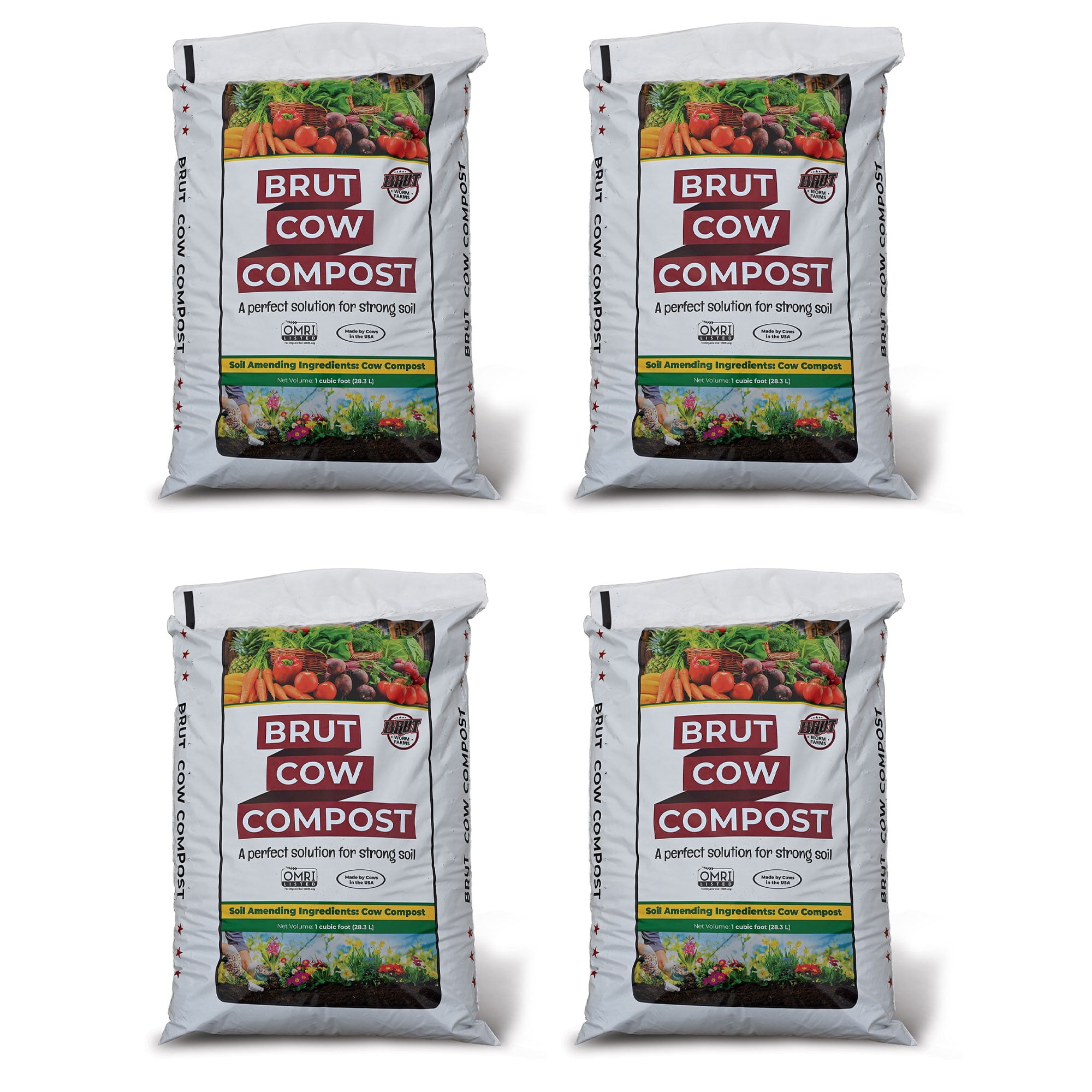 Brut Organic 1 Cu Ft Pure Nutrient Rich Garden Enhancer Cow Compost, 4 ...