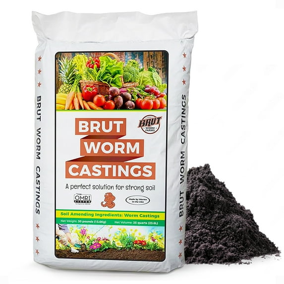 Brut Worm Castings Soil Builder, 30 Pounds, Fertile Gardening Nutrients ...