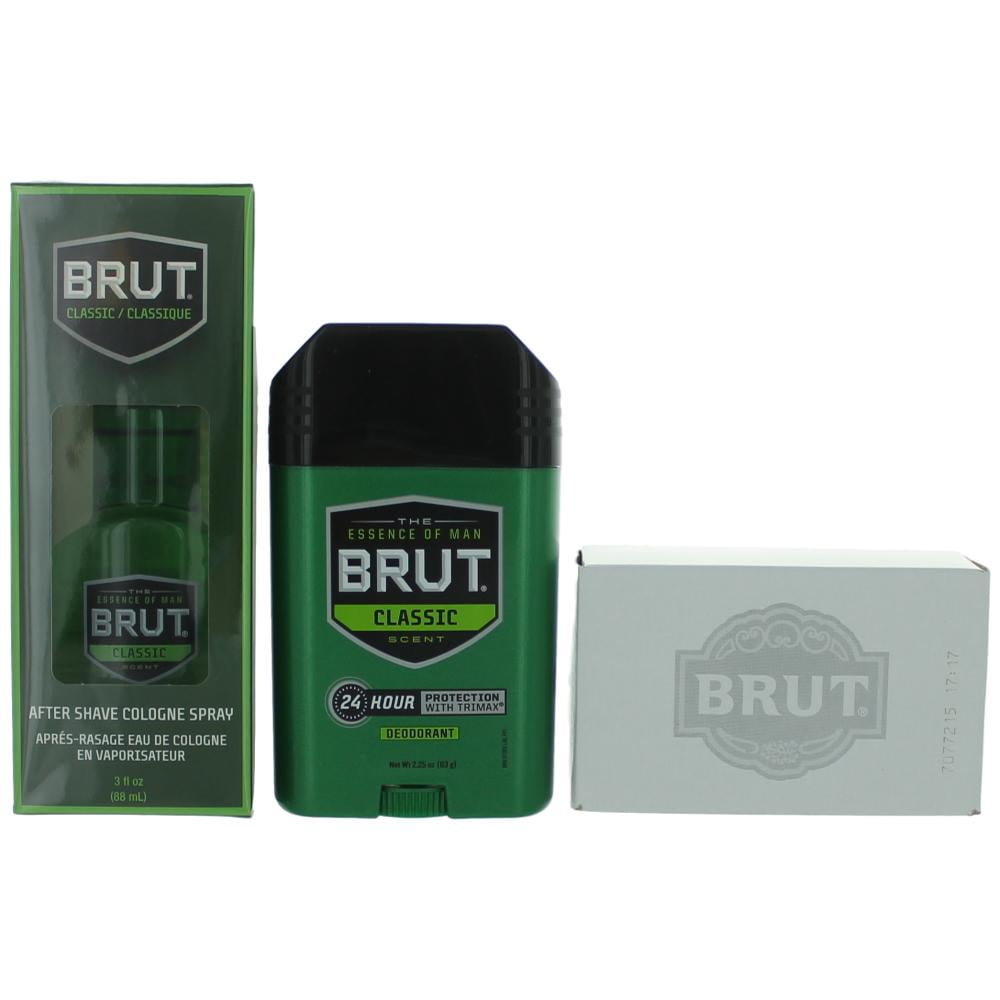 Brut by Faberge Co. for Men - 3 Pc Gift Set 3.0oz After Shave Cologne ...