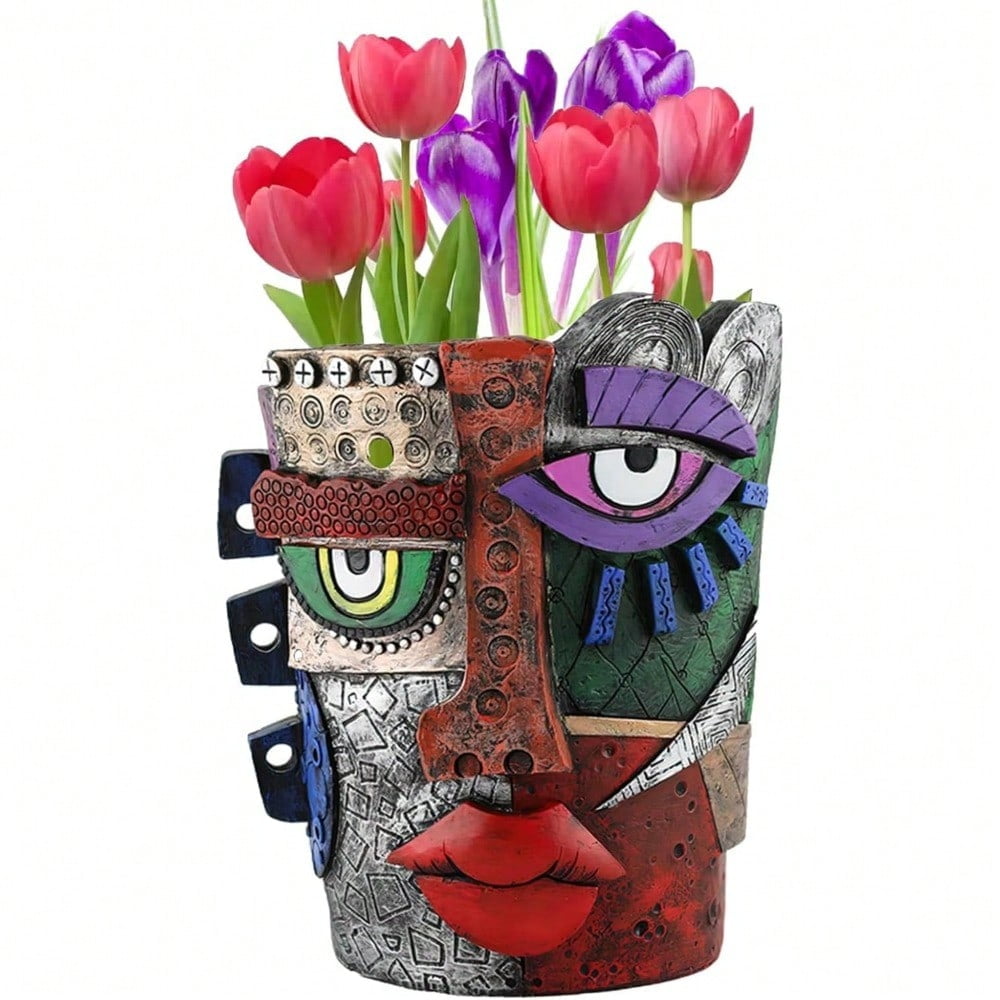 Brutalist Abstract Beauty Face Resin Flower Pot Ornaments Head Planter ...