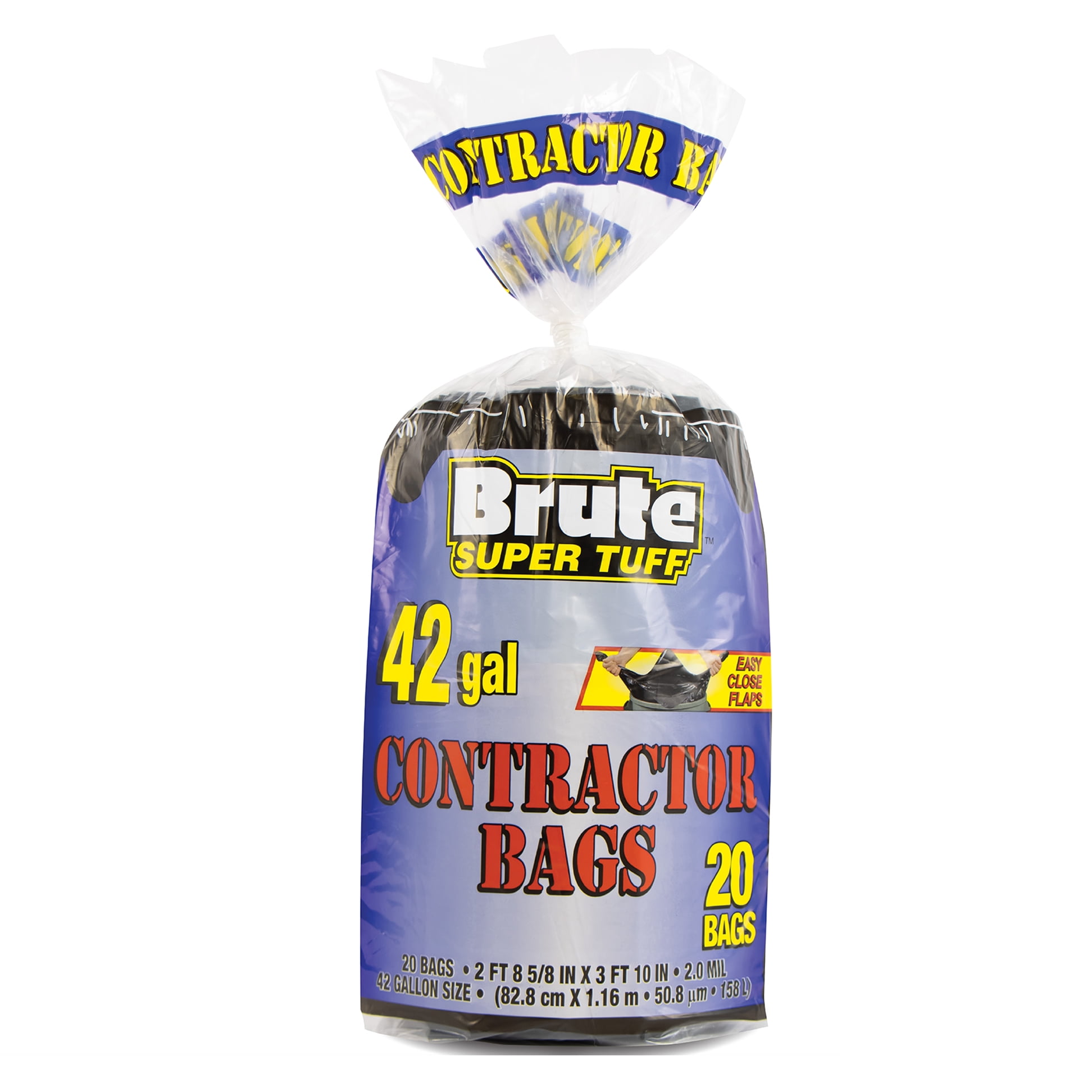 Brute Super Tuff Contractor Bags, 42 Gallon Flap-Tie, 20 Bags - Walmart.com