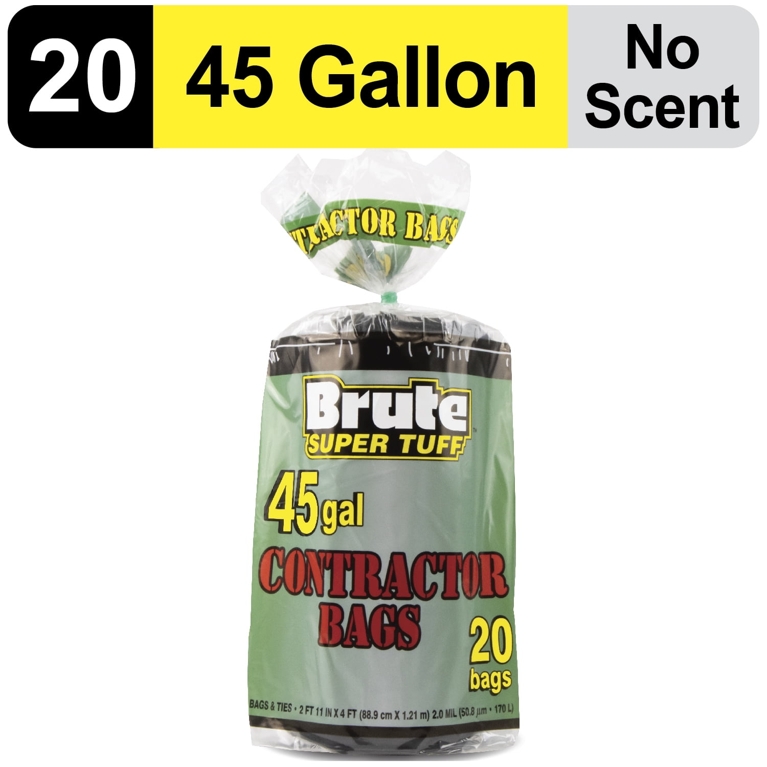 Brute Super Tuff Contractor Trash Bags, 45 Gallon, 20 Bags - Walmart.com