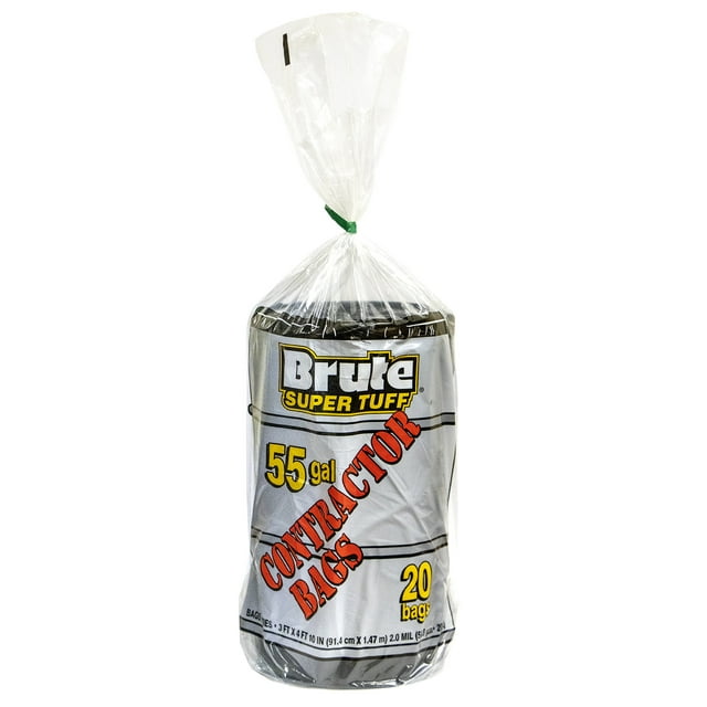 Brute Super Tuff Heavy Duty Contractor Trash Bags, 55 Gallon, 20 Count ...