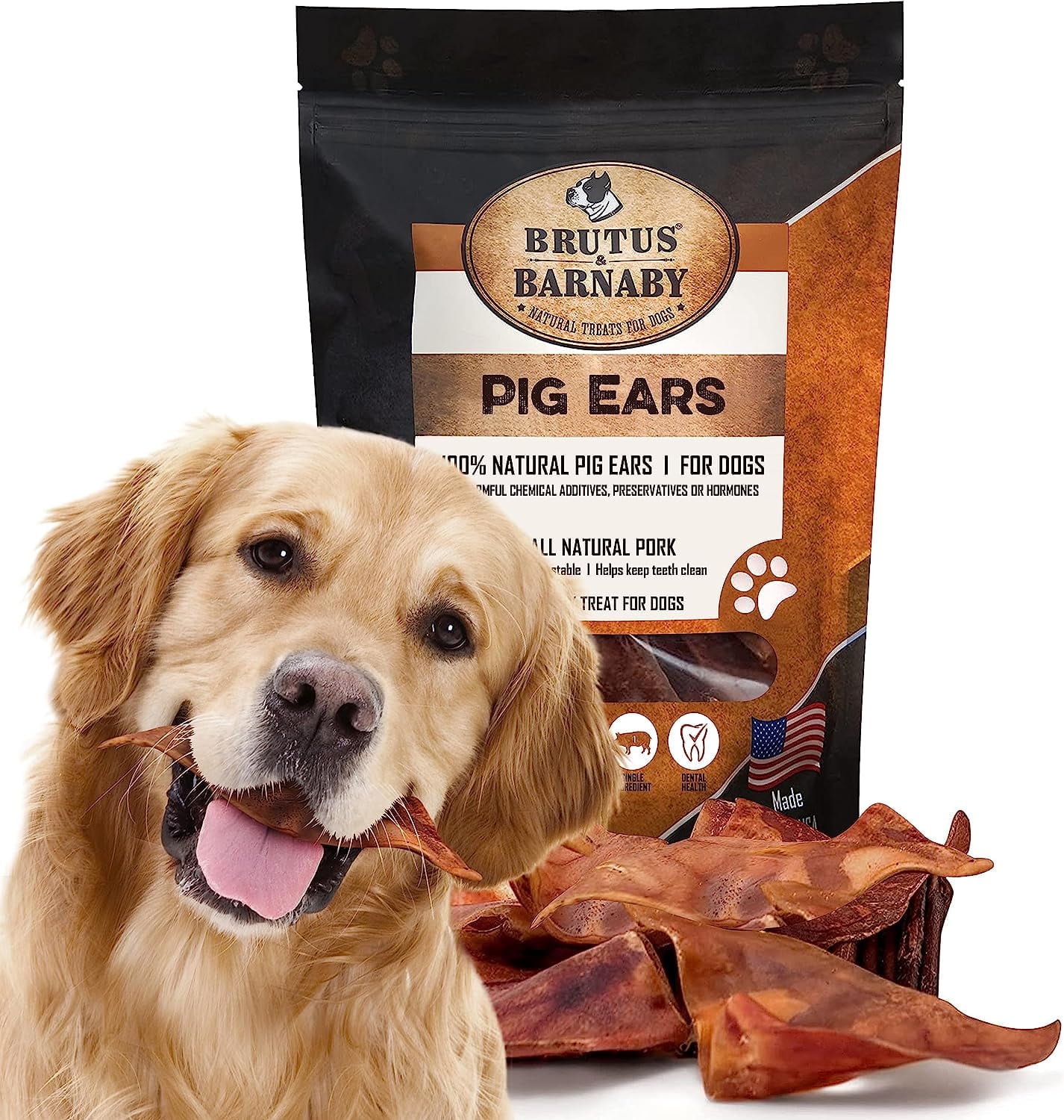 Brutus & Barnaby Pig Ears for Dogs Natural Chewy Dog Treats, Large ...